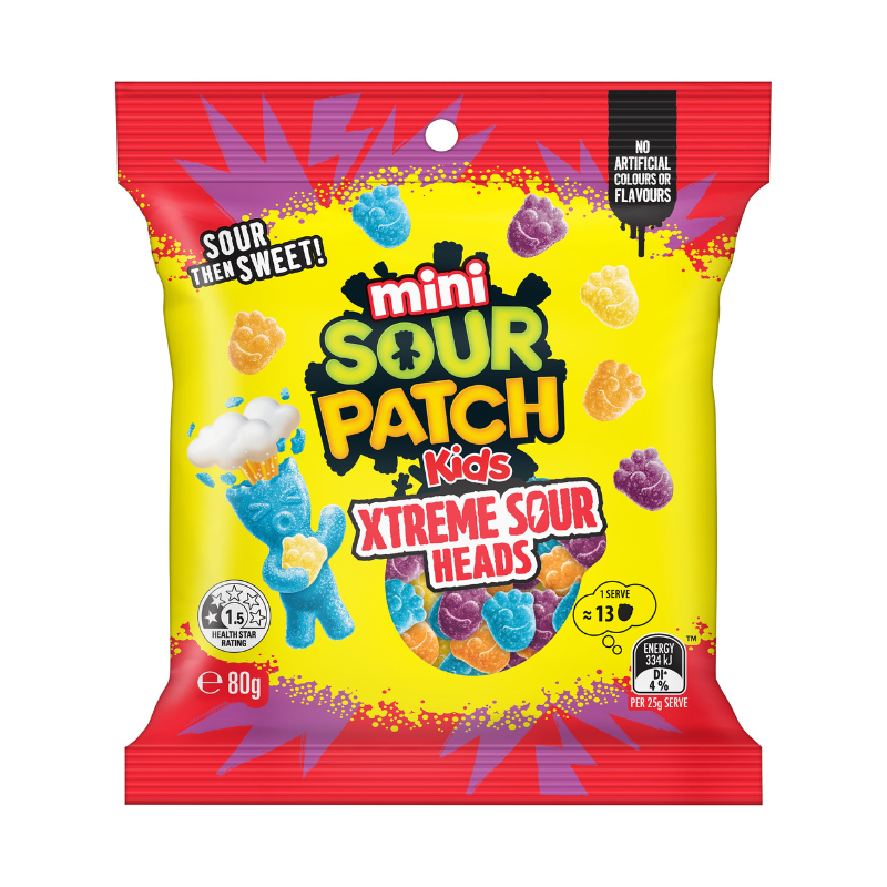 Mini Sour Patch Kids Xtreme Sour Heads 80g – My Sweeties